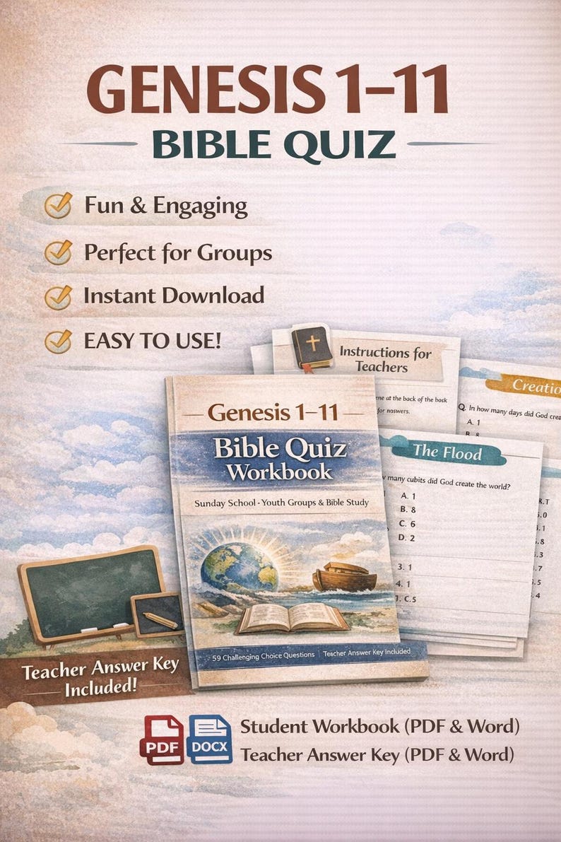 Genesis 1–11 Bible Quiz Workbook. 46 Questions. Printable PDF and ...