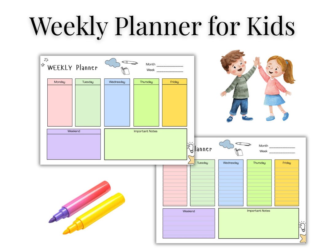Kids Weekly Planner Printable | Colorful School Schedule (PDF Download ...