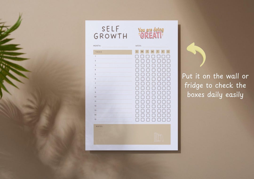 Self Growth Habit Tracker Printable | Monthly Checklist (PDF) - Etsy
