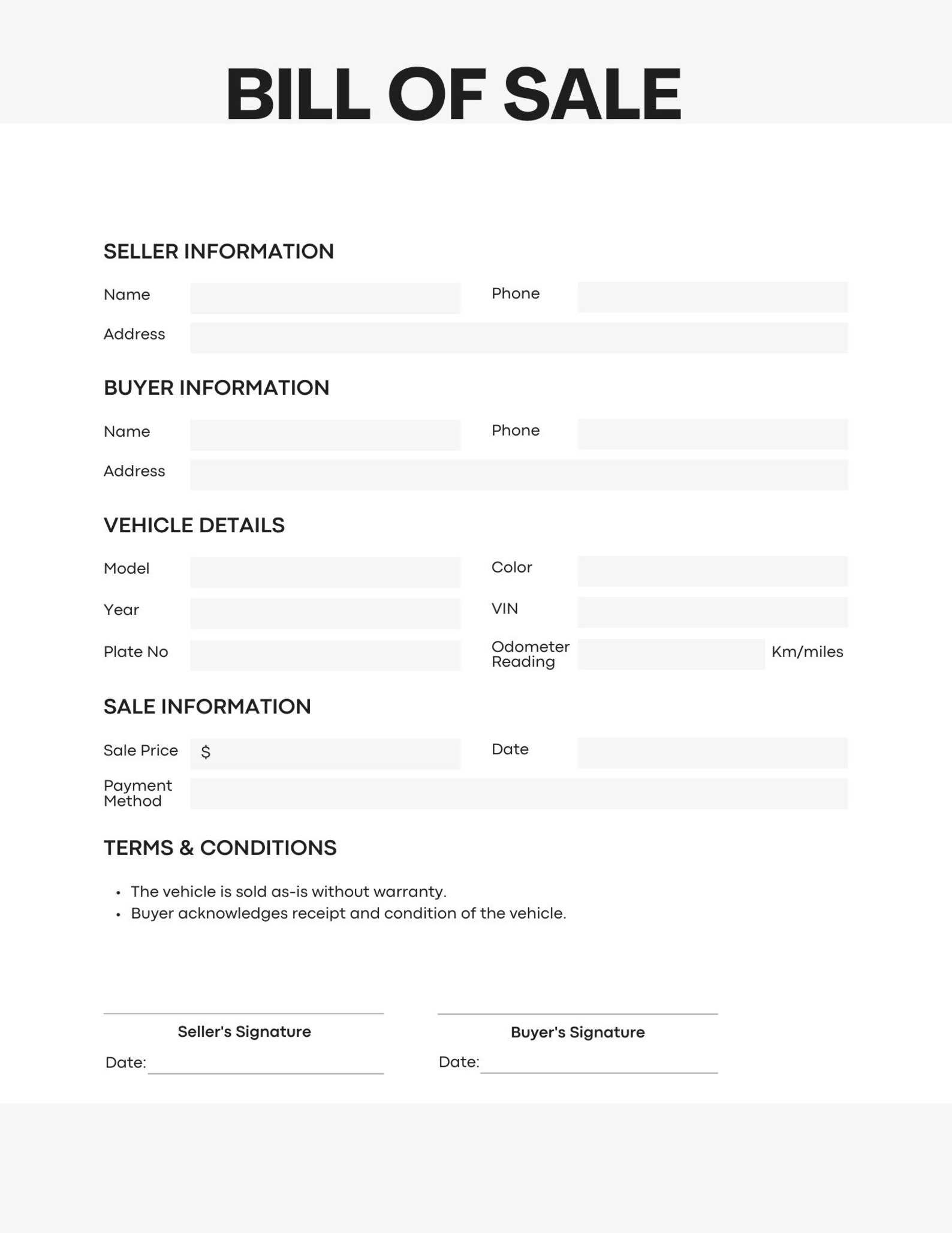 Bill of Sale Printable, Bill of Sale Form Template, Editable Sale ...