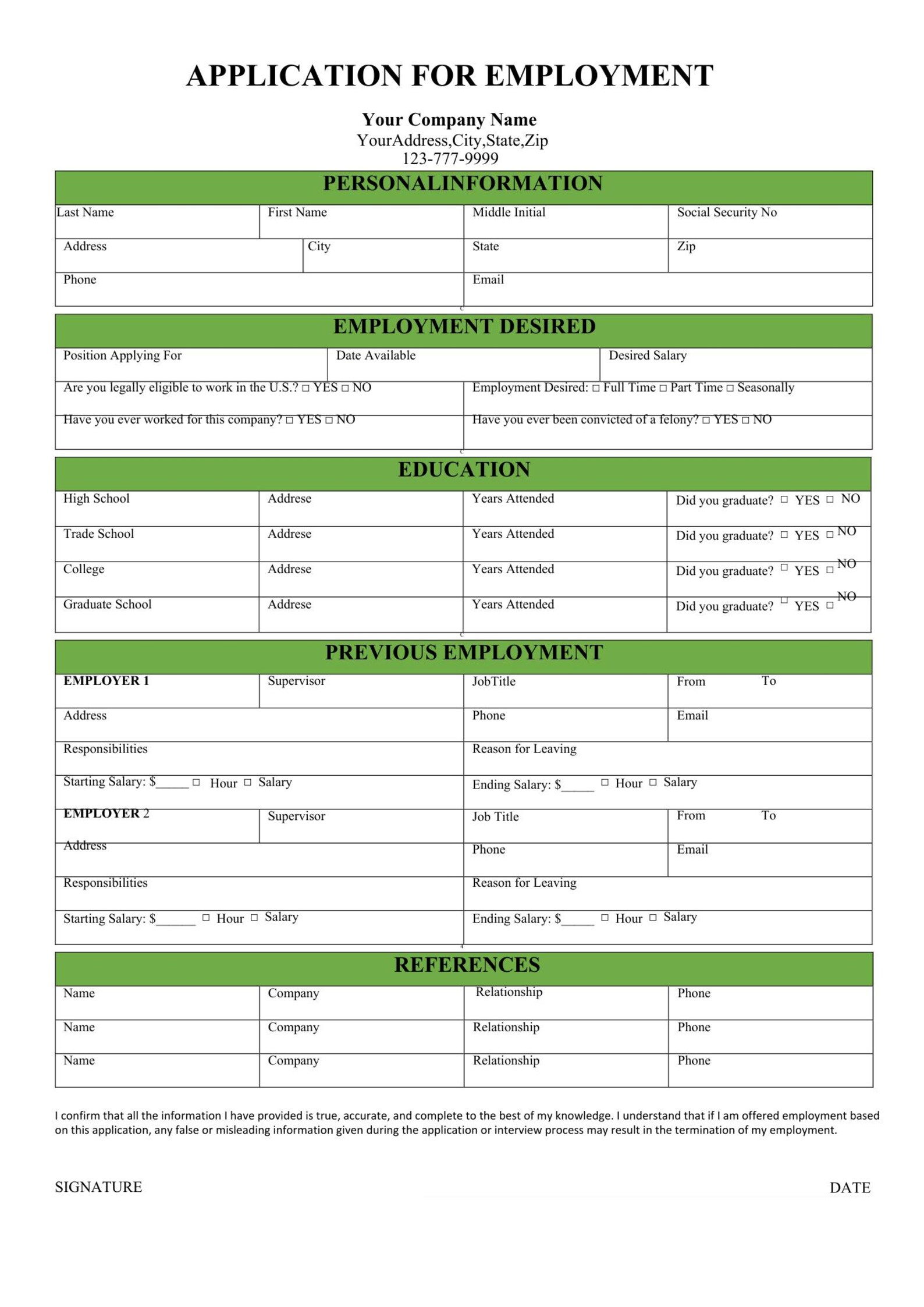 Editable Job Application Template: Word - PDF - (instant Download) - Etsy