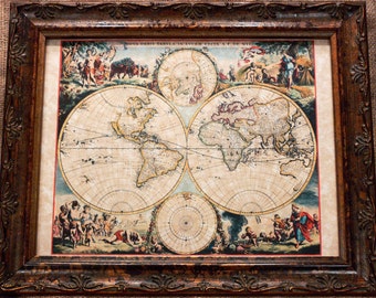 Double Hemisphere World Map Print of a 1630 Map on Parchment | Etsy