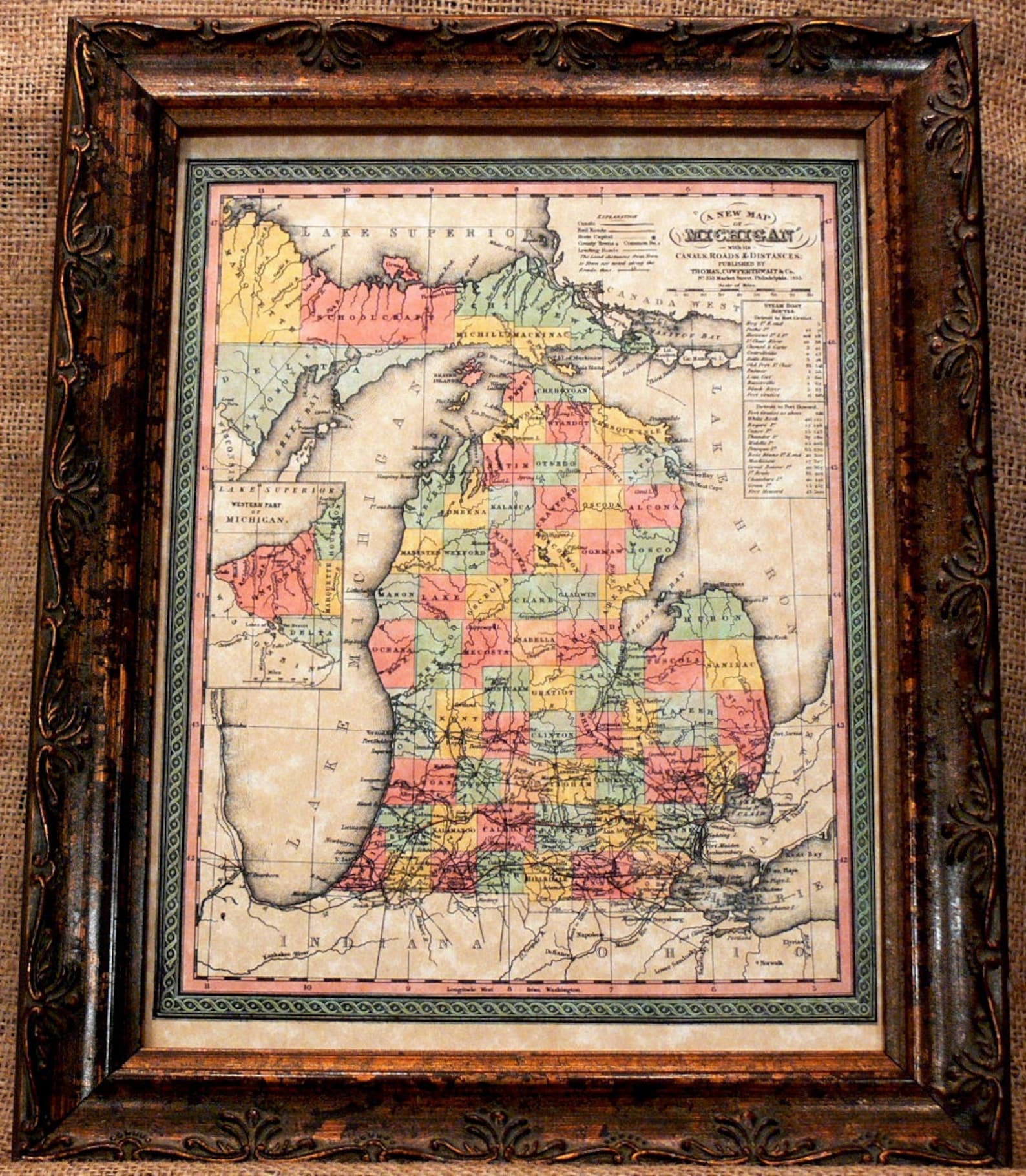 Michigan State Map Print of an 1853 Map on Parchment Paper - Etsy