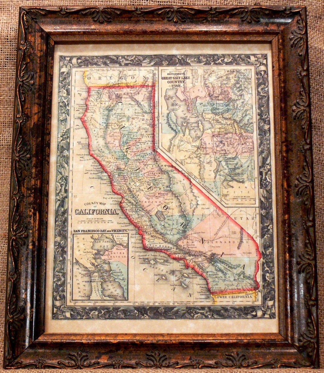 California State Map Print of an 1860 Map on Parchment Paper - Etsy
