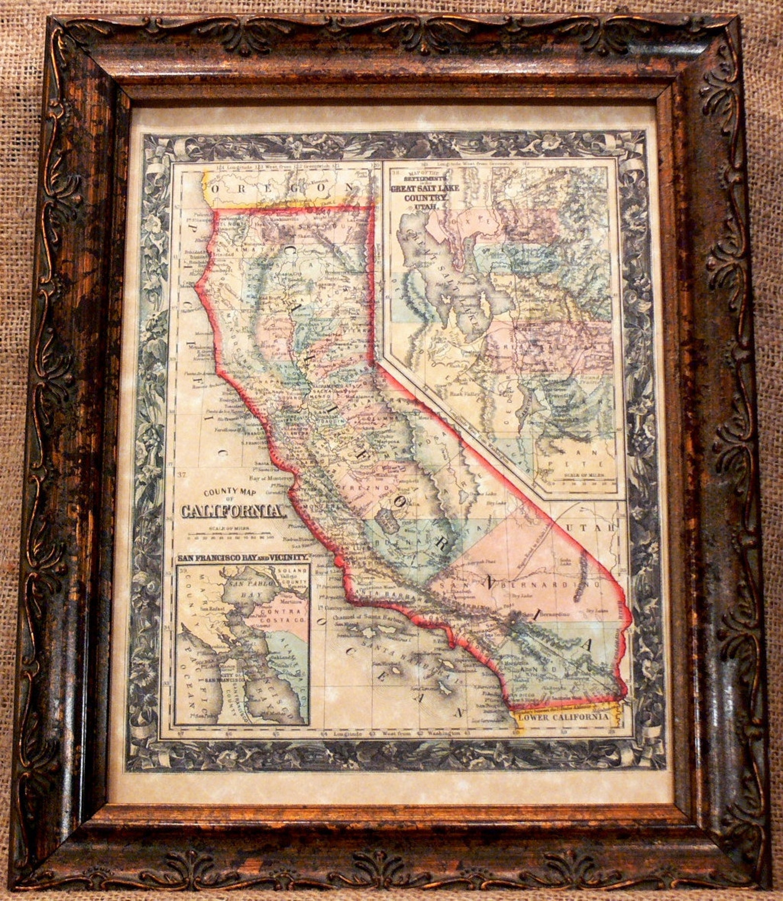 California State Map Print of an 1860 Map on Parchment Paper - Etsy