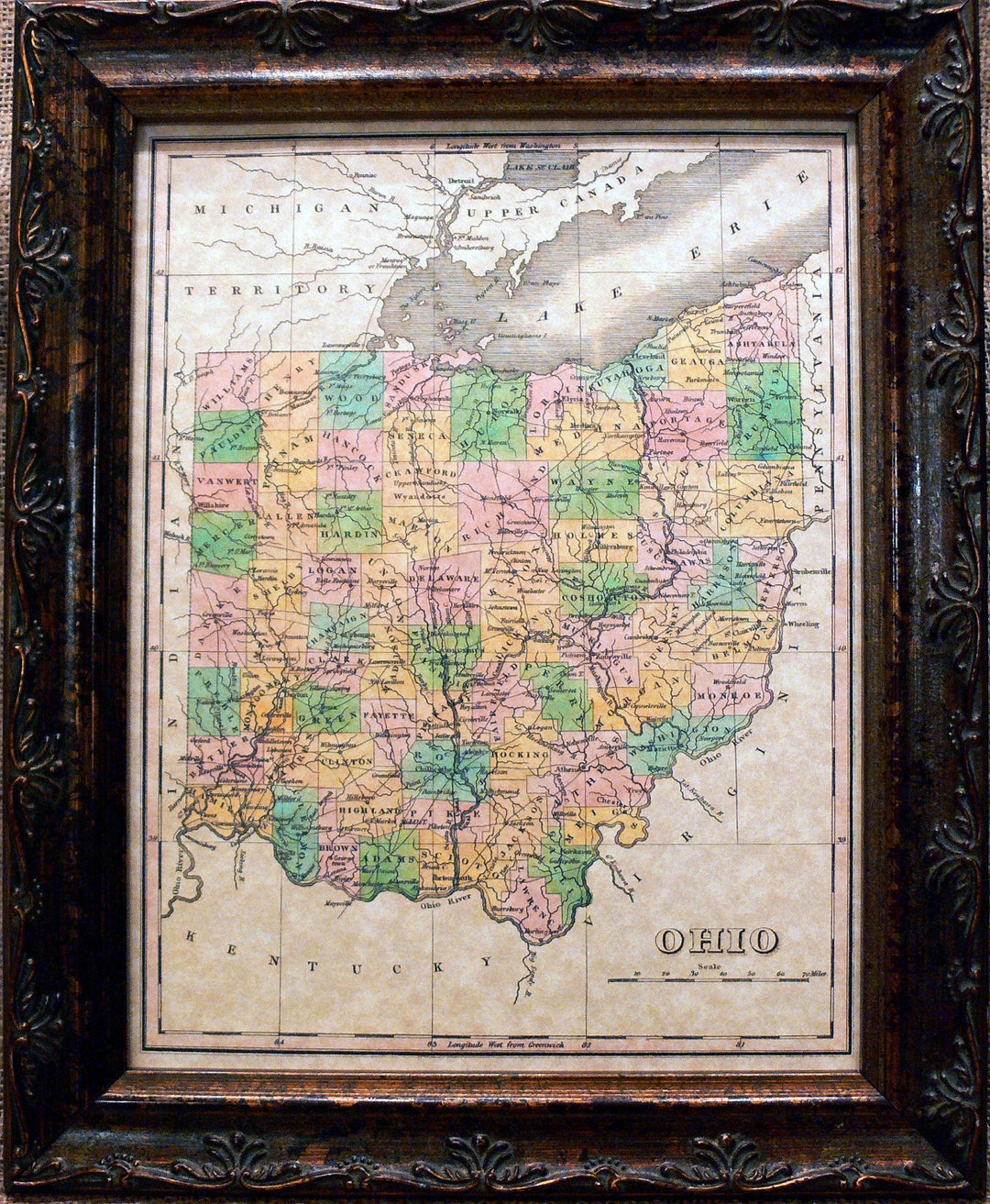 Ohio State Map Print of an 1827 Map on Parchment Paper - Etsy