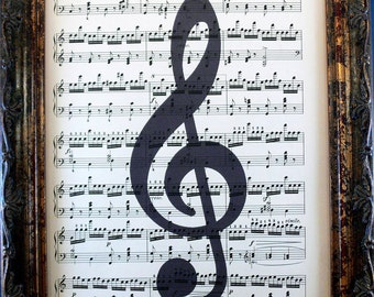 Bass Clef Music Note Art Print on Antique Music Book Page | Etsy