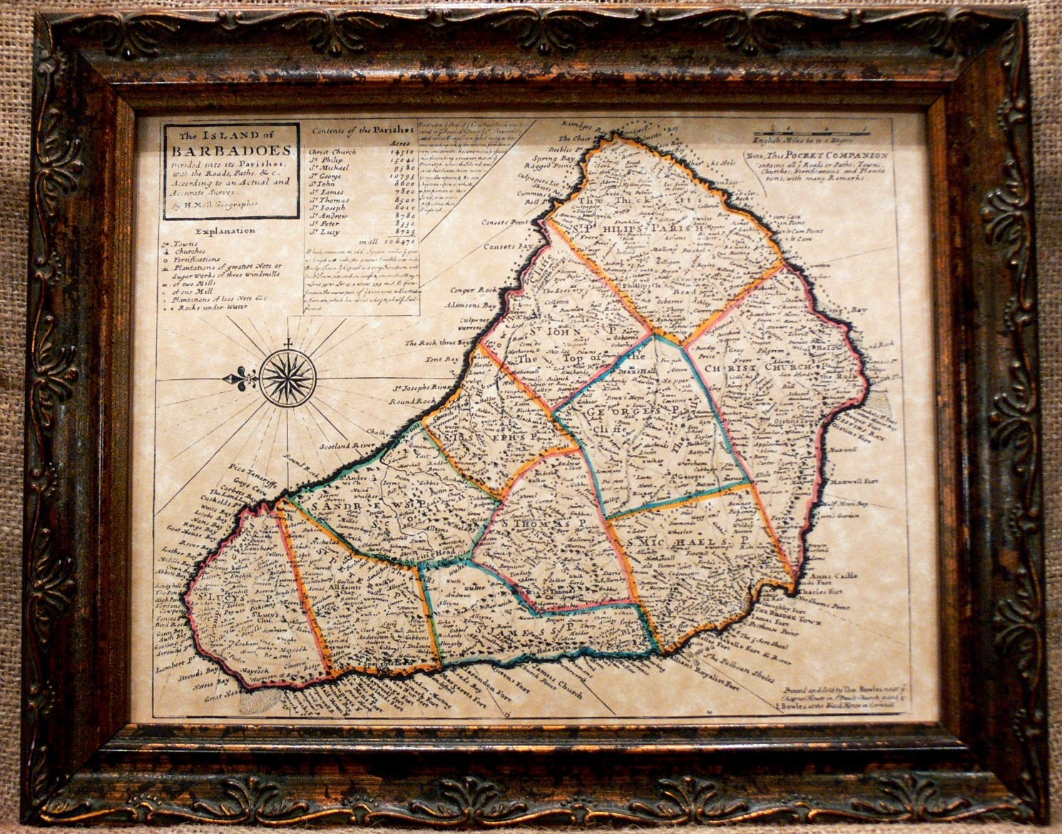 Island of Barbados Map Print of a 1736 Map on Parchment Paper - Etsy