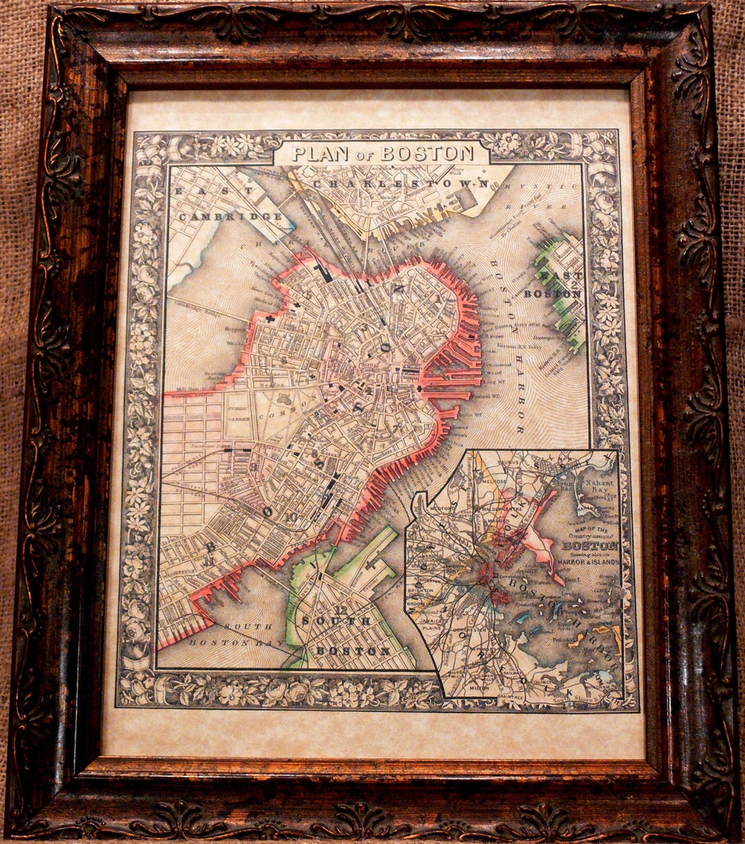 City of Boston Map Print of an 1866 Map on Parchment Paper - Etsy