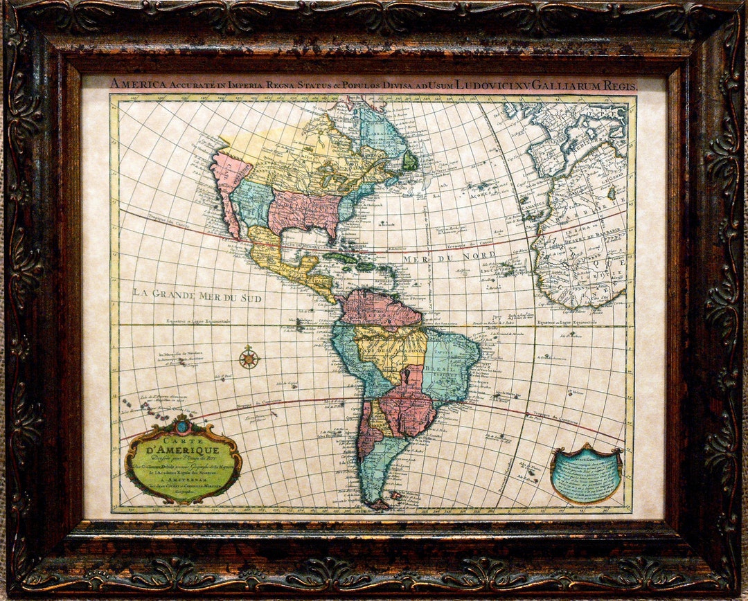 North-south Americas Map Print of a 1739 Map on Parchment - Etsy