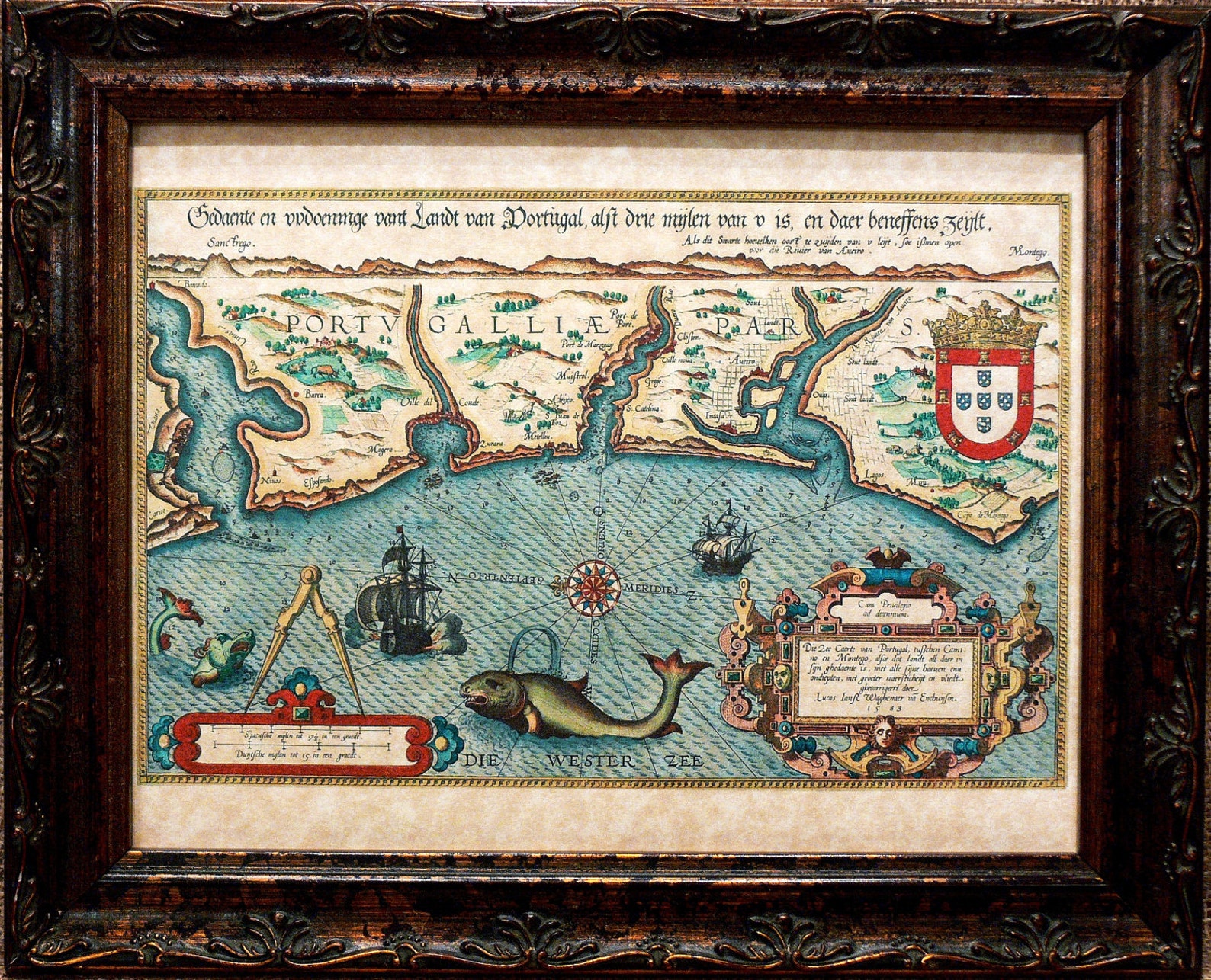 Portugal Map Print of a 1583 Map on Parchment Paper - Etsy