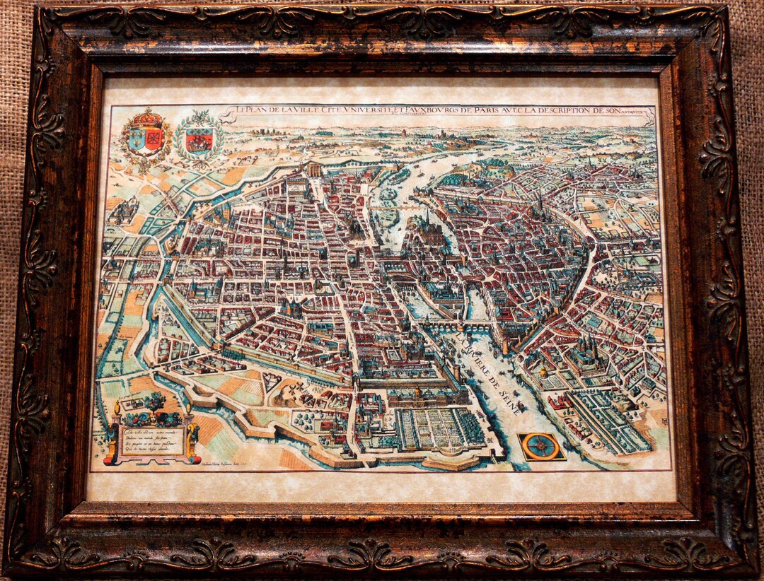 City of Paris Aerial View Map Print of a 1615 Map on Parchment Paper - Etsy