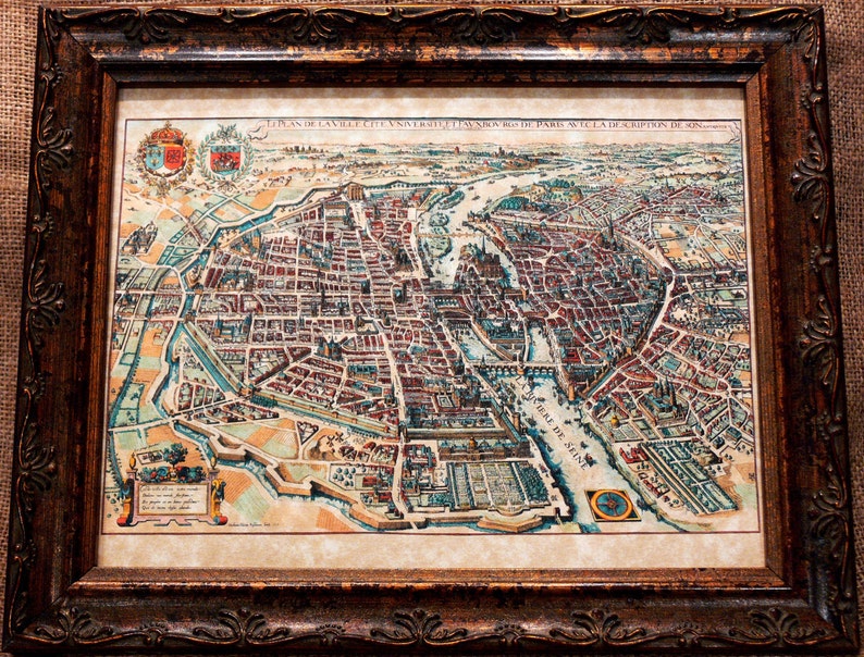 City of Paris Aerial View Map Print of a 1615 Map on Parchment - Etsy