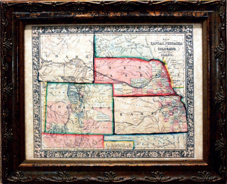 Kansas-nebraska-colorado State Map Print of an 1864 Map on Parchment ...