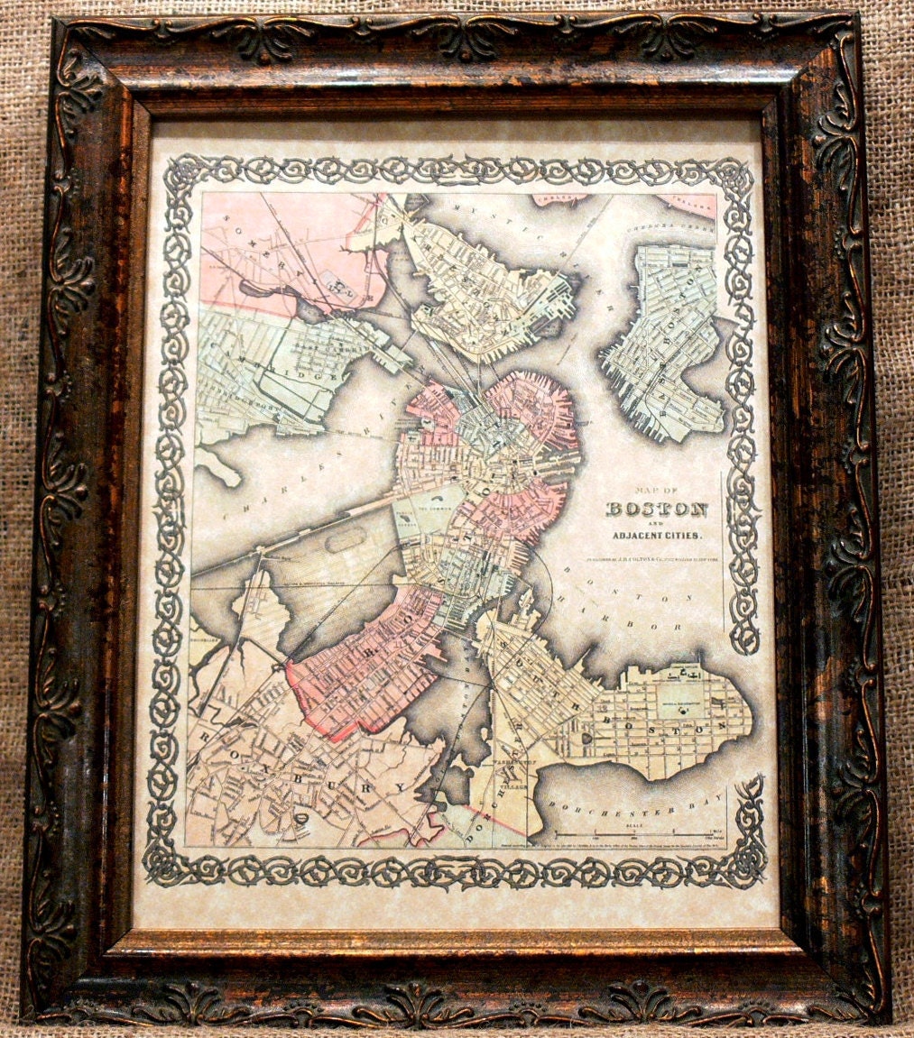 City of Boston Map Print of an 1855 Map on Parchment Paper - Etsy