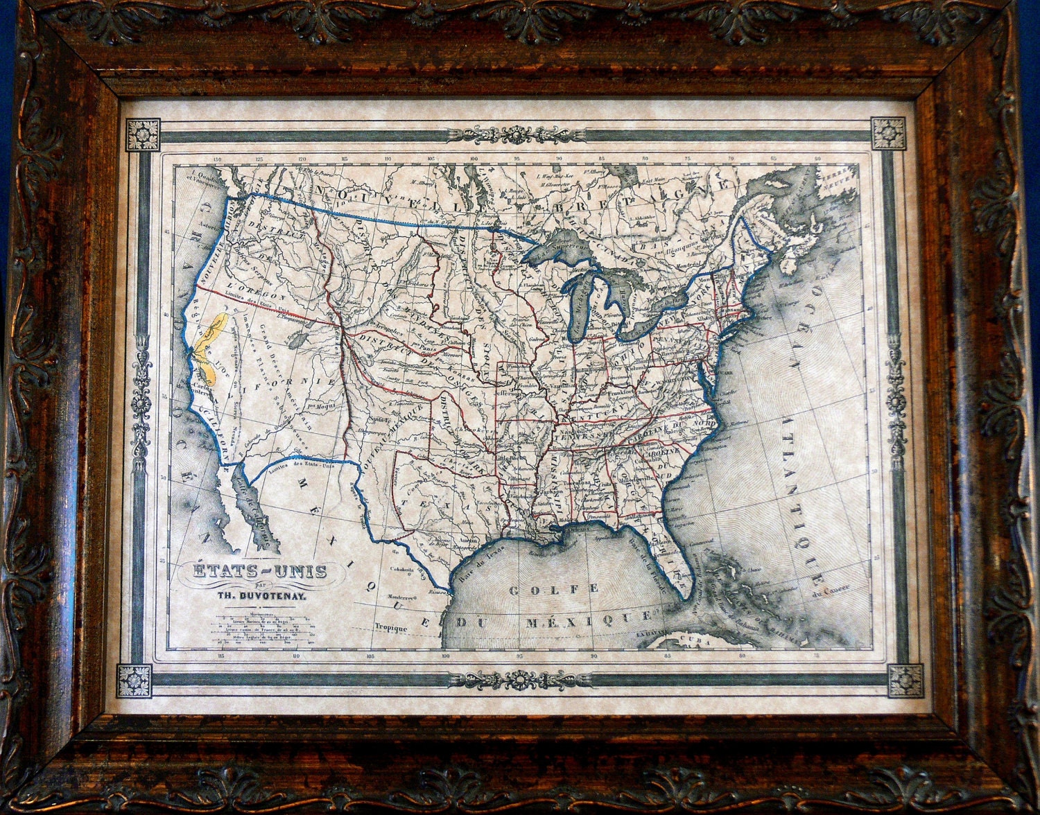 French United States Gold Rush Map Print of an 1852 Map on - Etsy
