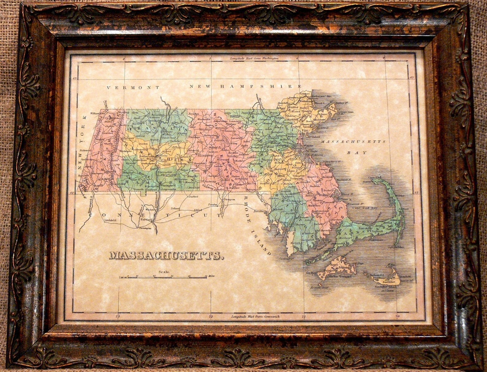 Massachusetts State Map Print of an 1827 Map on Parchment Paper - Etsy