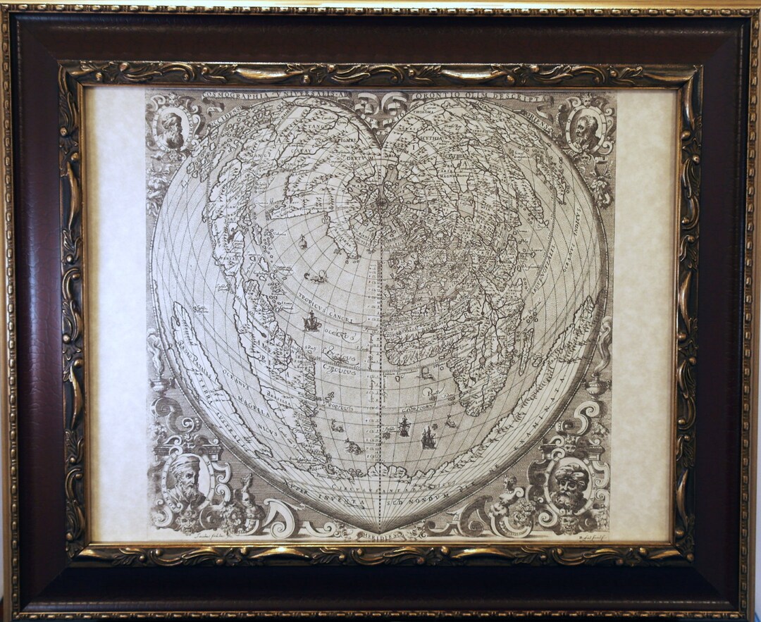 Heart Shaped World Map Print of a 1590 Map on Parchment Paper - Etsy