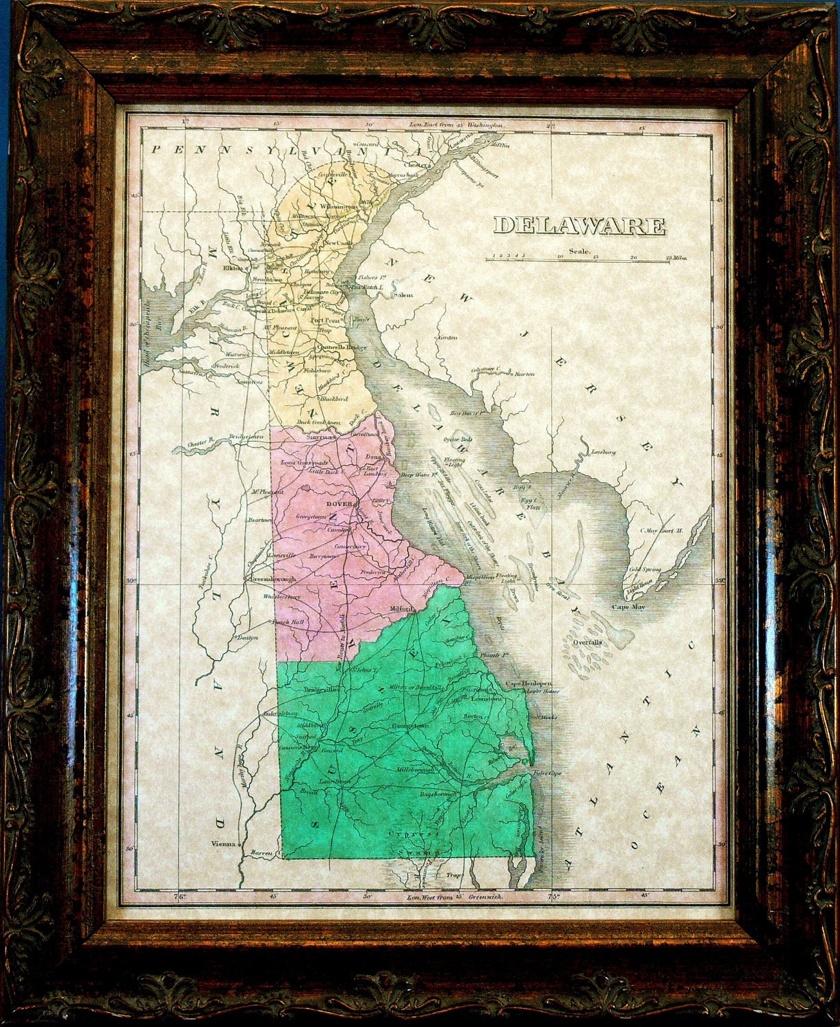 Delaware State Map Print of an 1827 Map on Parchment Paper - Etsy