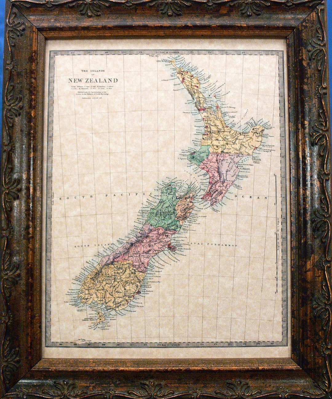 Island of New Zealand Map Print of an 1875 Map on Parchment Paper - Etsy