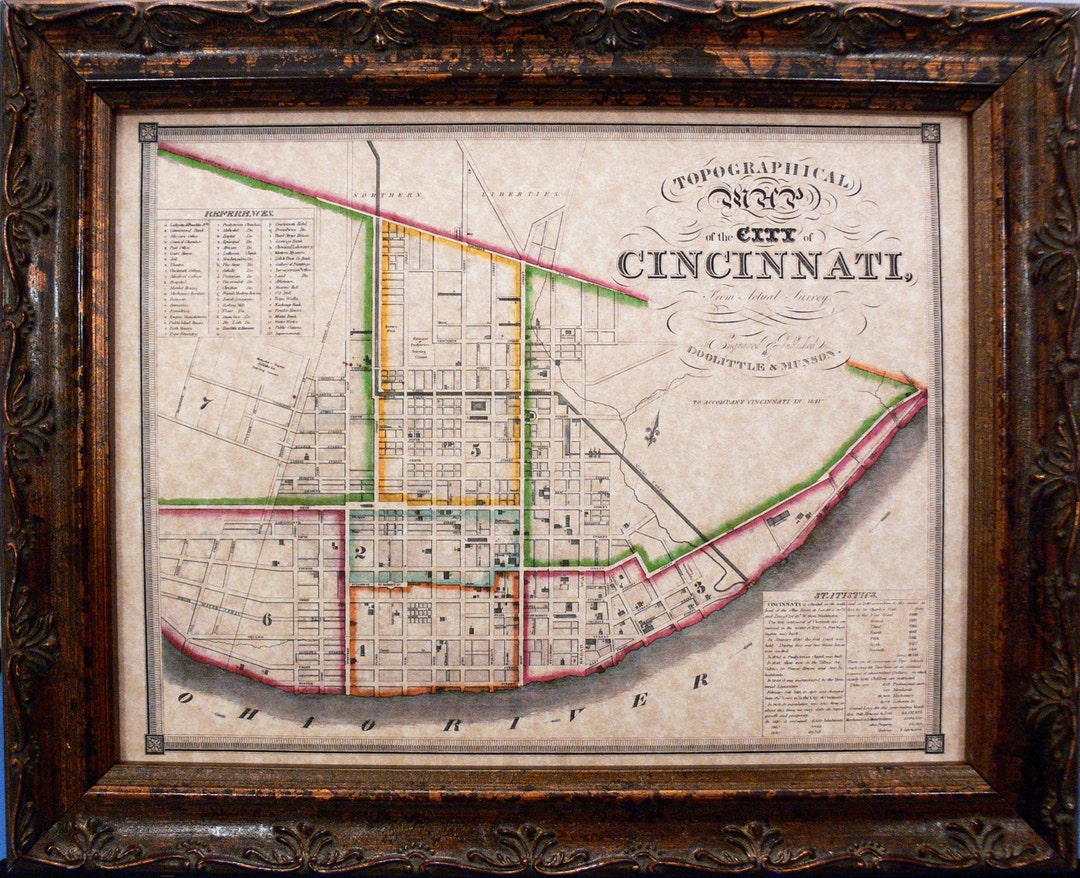 City of Cincinnati Map Print of an 1841 Map on Parchment Paper - Etsy