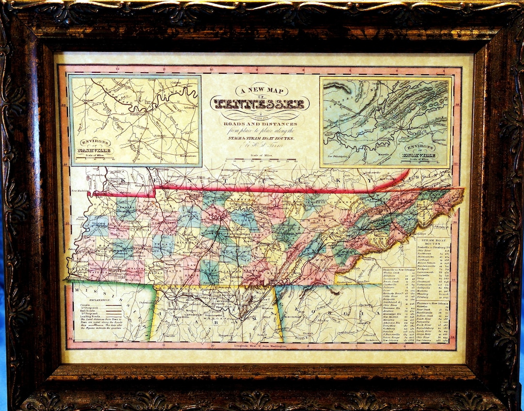 Tennessee State Map Print of an 1841 Map on Parchment Paper - Etsy