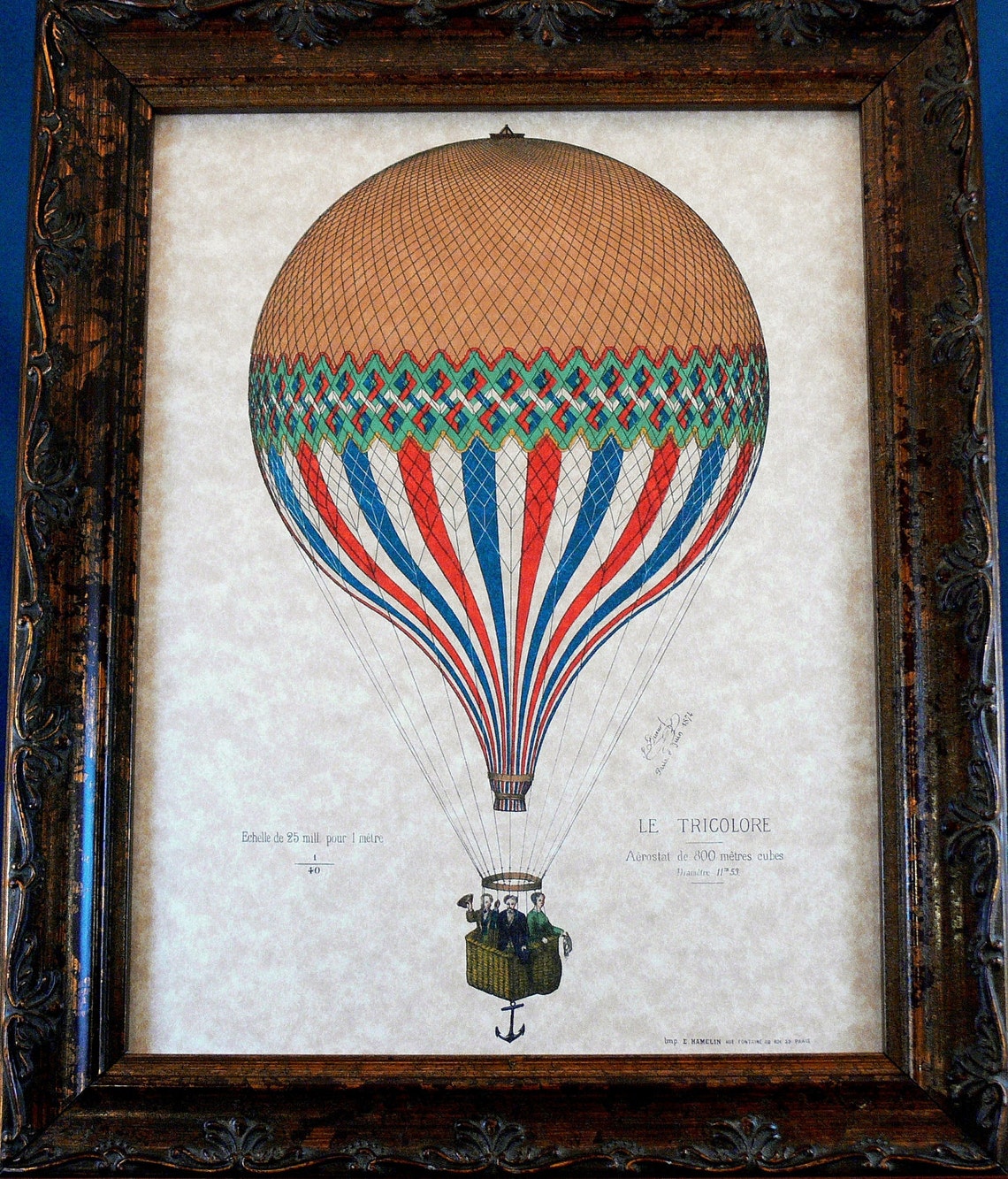 French Le Tricolore Balloon Art Print From 1874 on Parchment Paper - Etsy