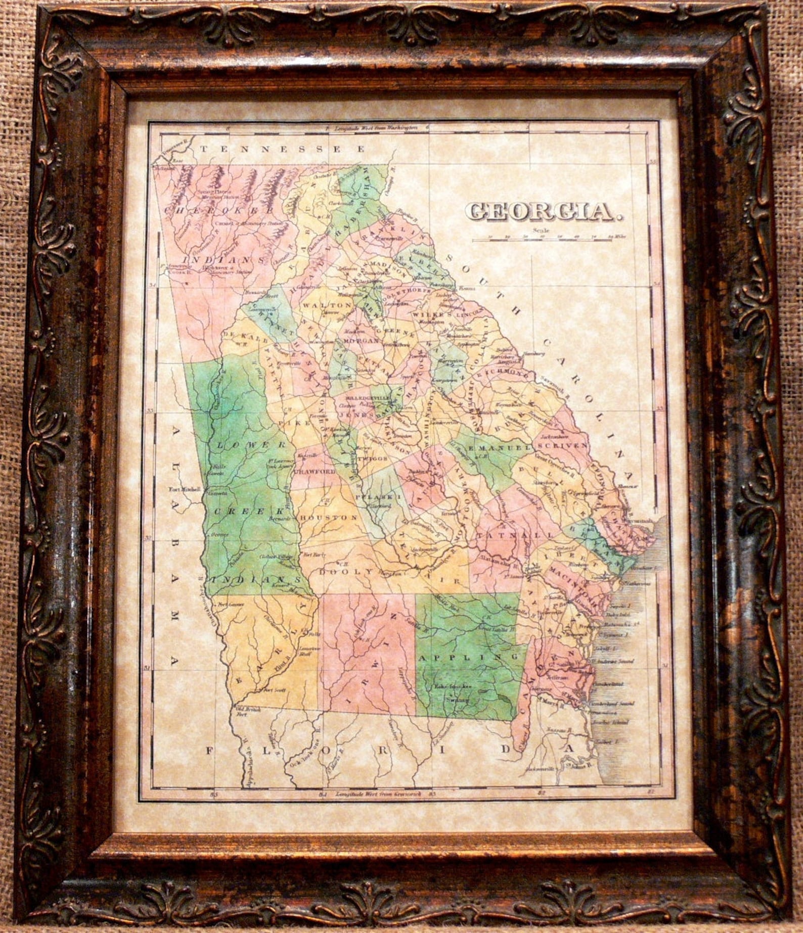 Georgia State Map Print of an 1827 Map on Parchment Paper - Etsy