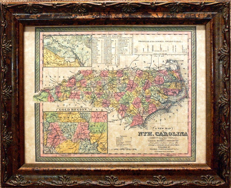 North Carolina State Map Print of an 1850 Map on Parchment Paper - Etsy