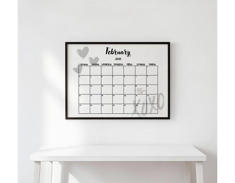 February 2026 Calendar Printable, Minimalist Black and White Design ...