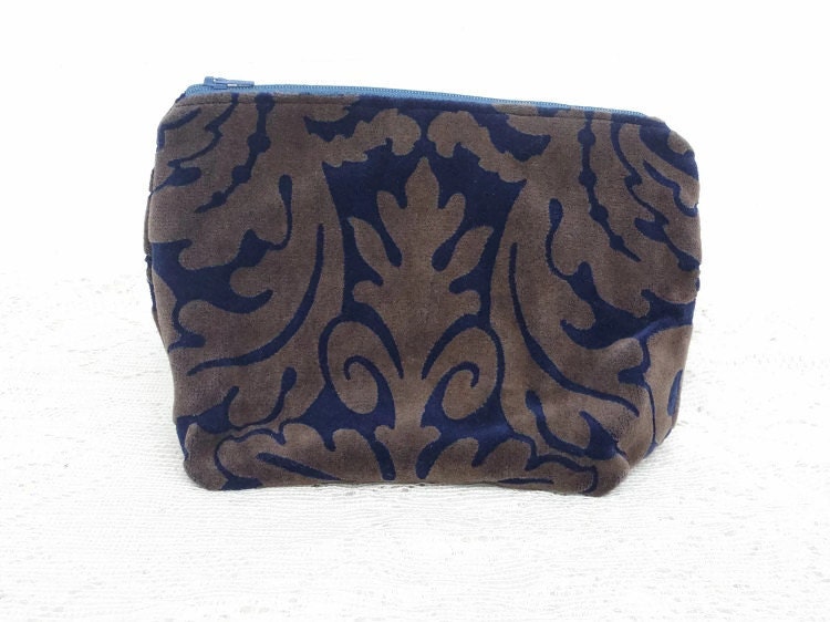 Makeup Bag Pouch Blue and Gold Velvet Zippered - Etsy