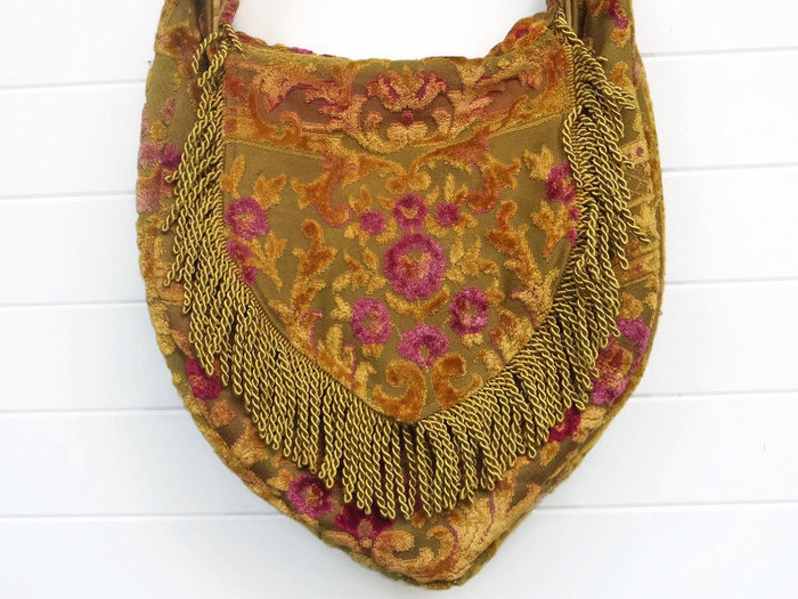 Boho Bag Purse Vintage Cut Velvet With Fringe - Etsy