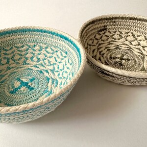 Jewelry Basket, Trinket Rope Bowl - Cyan Color Pattern - Etsy