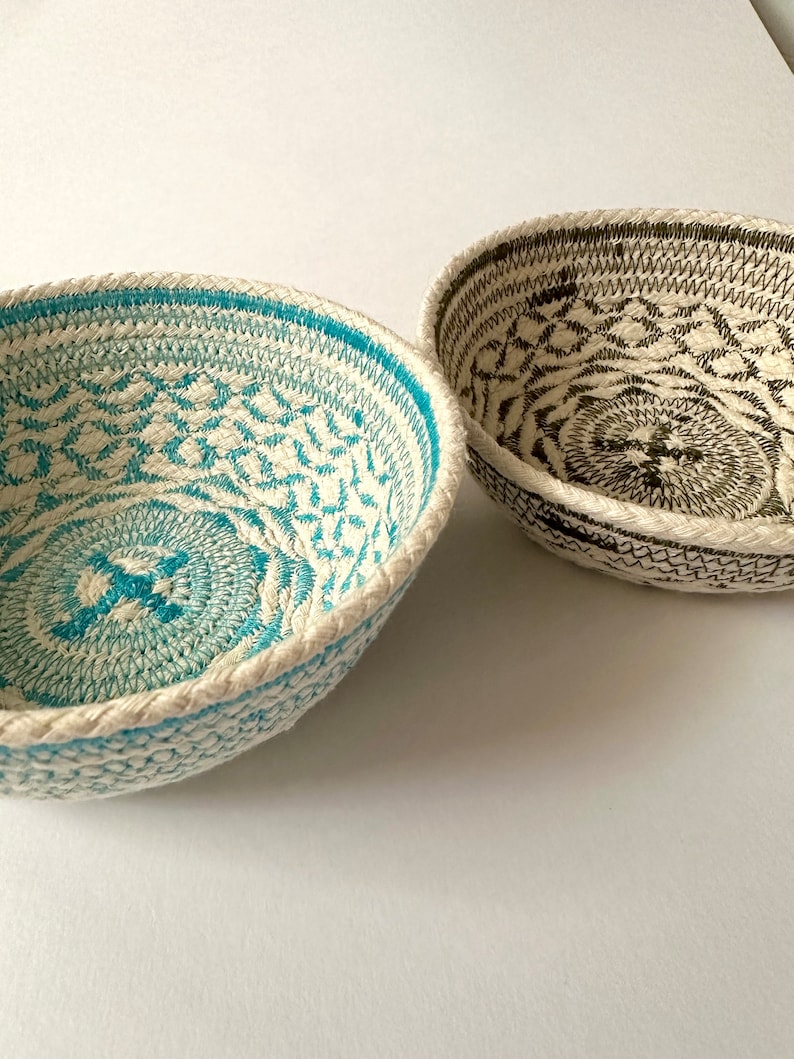 Jewelry Basket, Trinket Rope Bowl - Cyan Color Pattern - Etsy