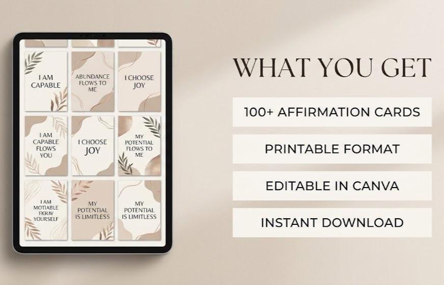 100+ Affirmation Cards Printable | Canva Template, PLR MRR (digital ...