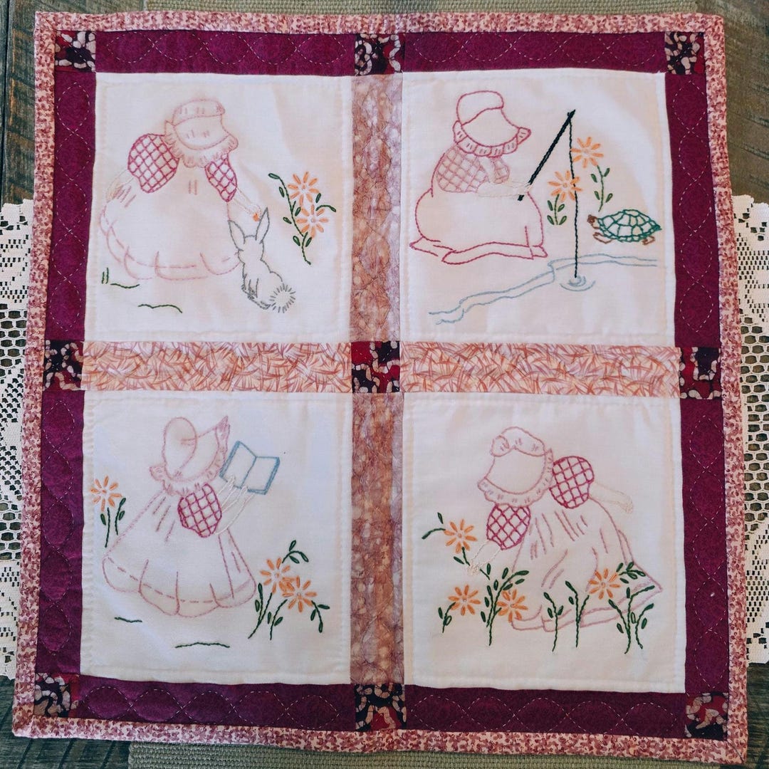 Vintage Sunbonnet Sue Quilt Wall Hanging | Redwork Embroidery Cottage ...