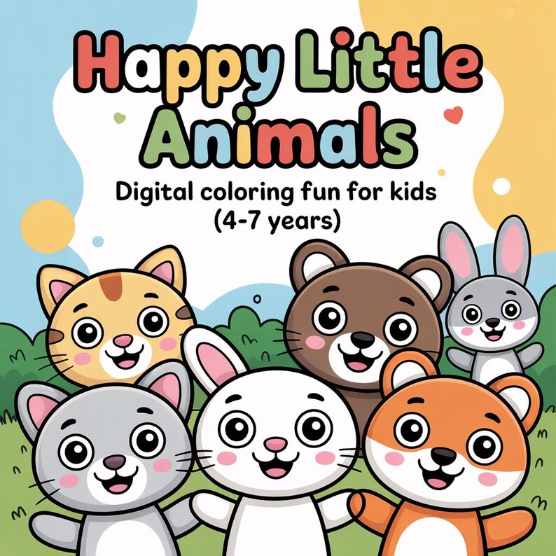 Happy Little Animals – Digital Coloring Fun for Kids - Etsy