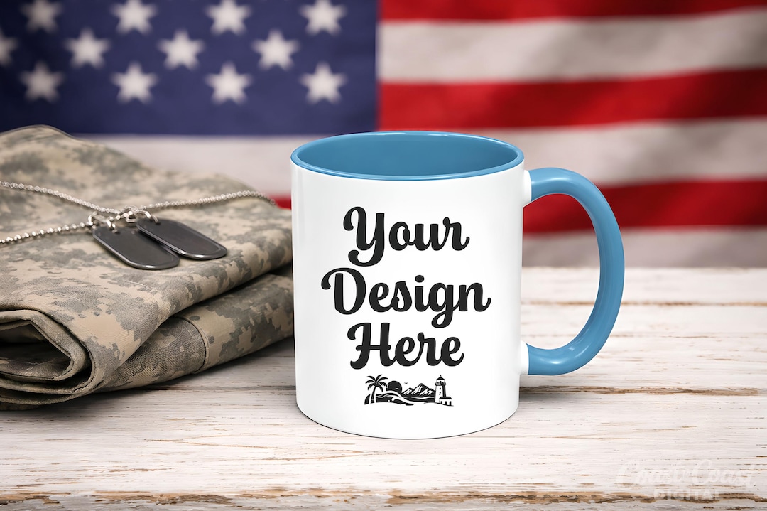 11oz Light Blue Accent Mug Mockup | Patriotic Mug Mockup | Military ...
