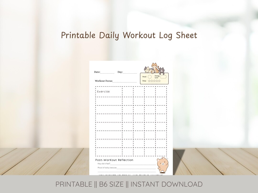 Printable Workout Log Sheet | Digital Beginner-friendly Fitness Journal ...