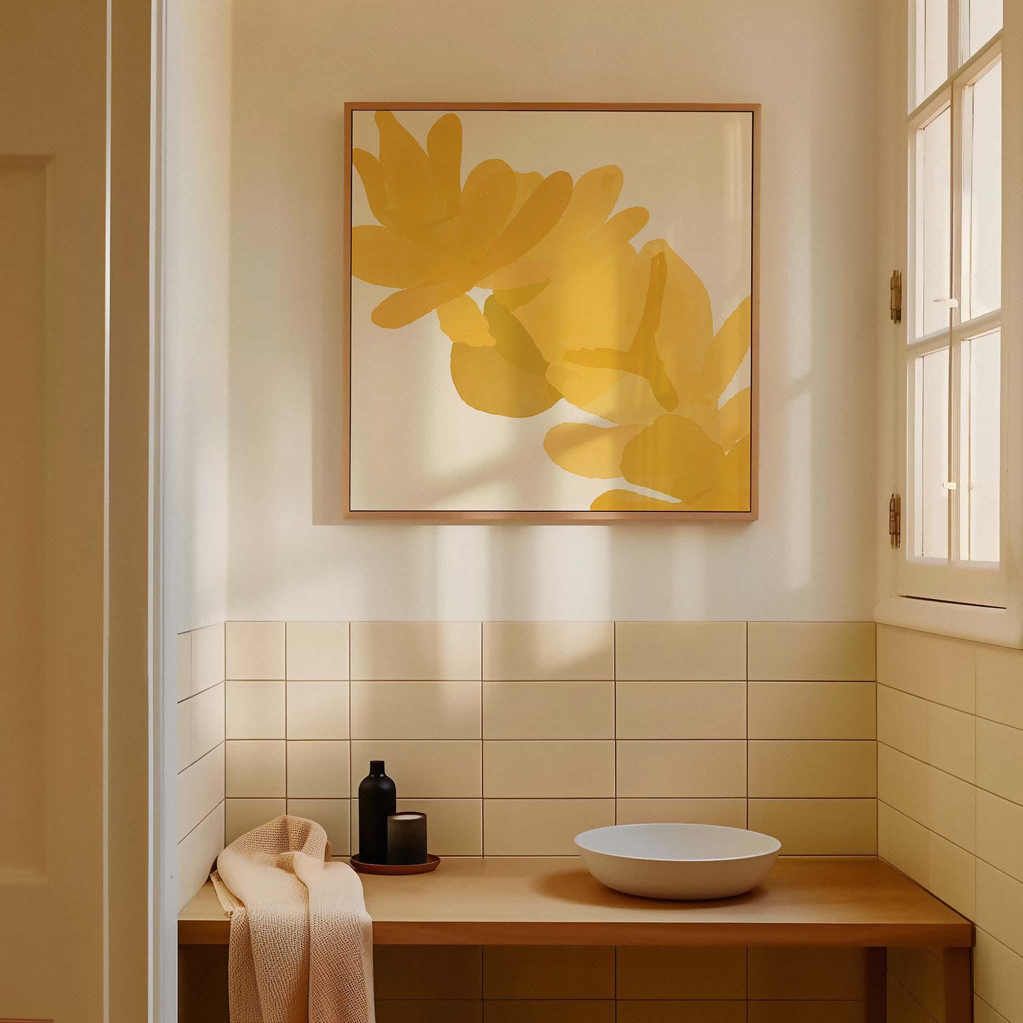 Yellow Floral Wall Abstract Art, Sunlit Abstract Flower Canvas Print ...