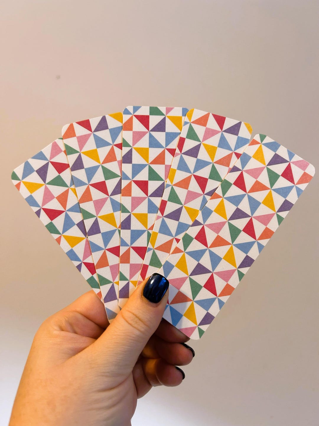 Geometric Bookmark | Handmade Laminated Cardstock, Colorful Triangle ...