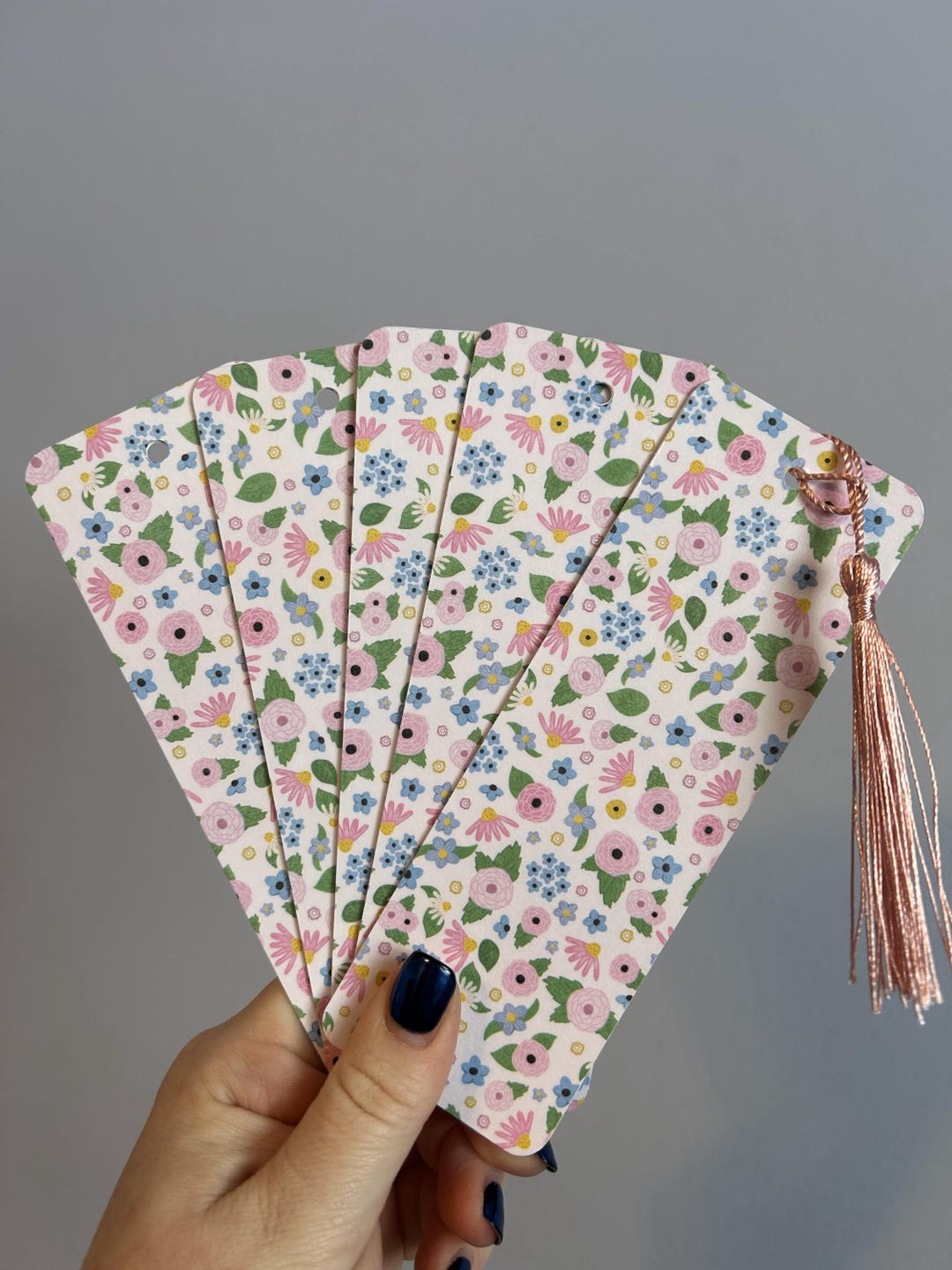 Pink and Blue Floral Bookmark | Handmade Laminated Cardstock With ...