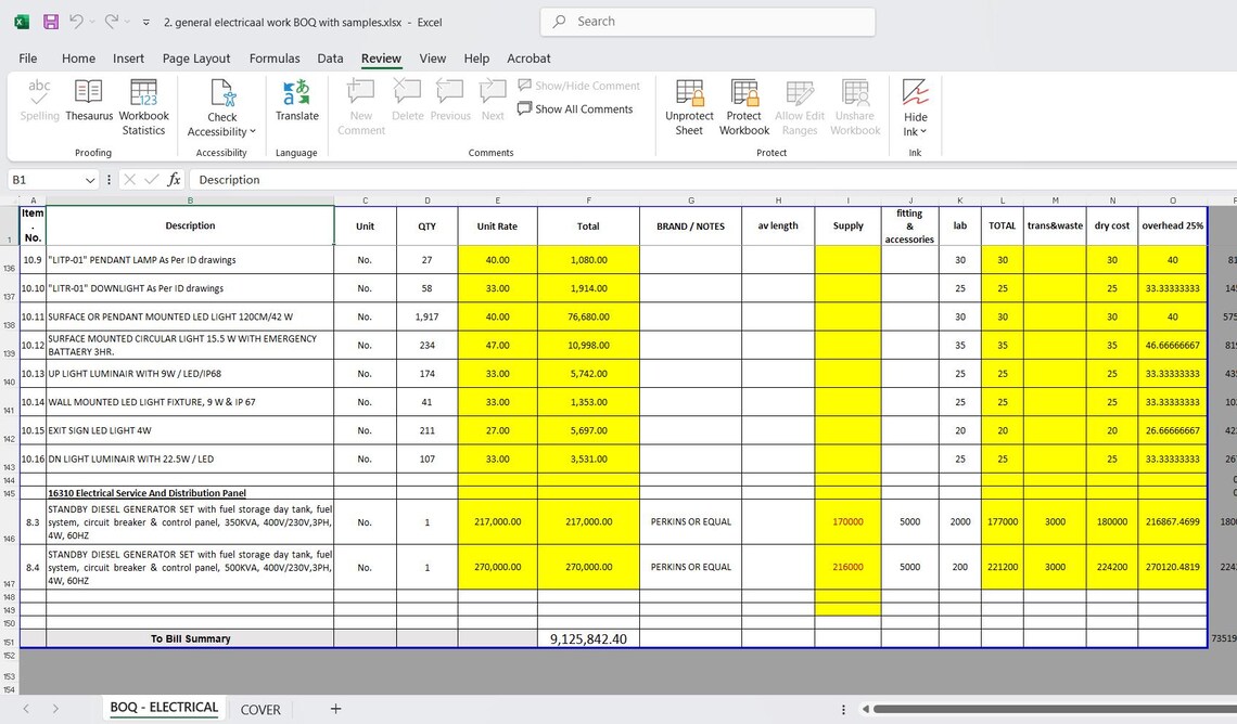 Electrical BOQ Excel Template + Sample Projects | Quantity Takeoff ...