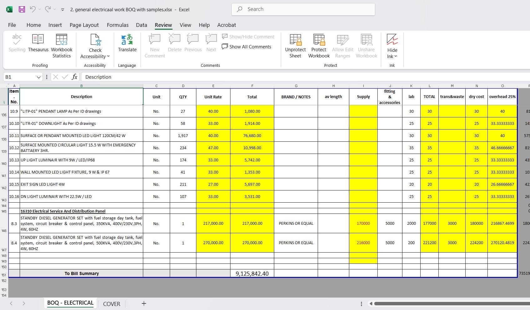Electrical BOQ Excel Template + Sample Projects | Quantity Takeoff ...