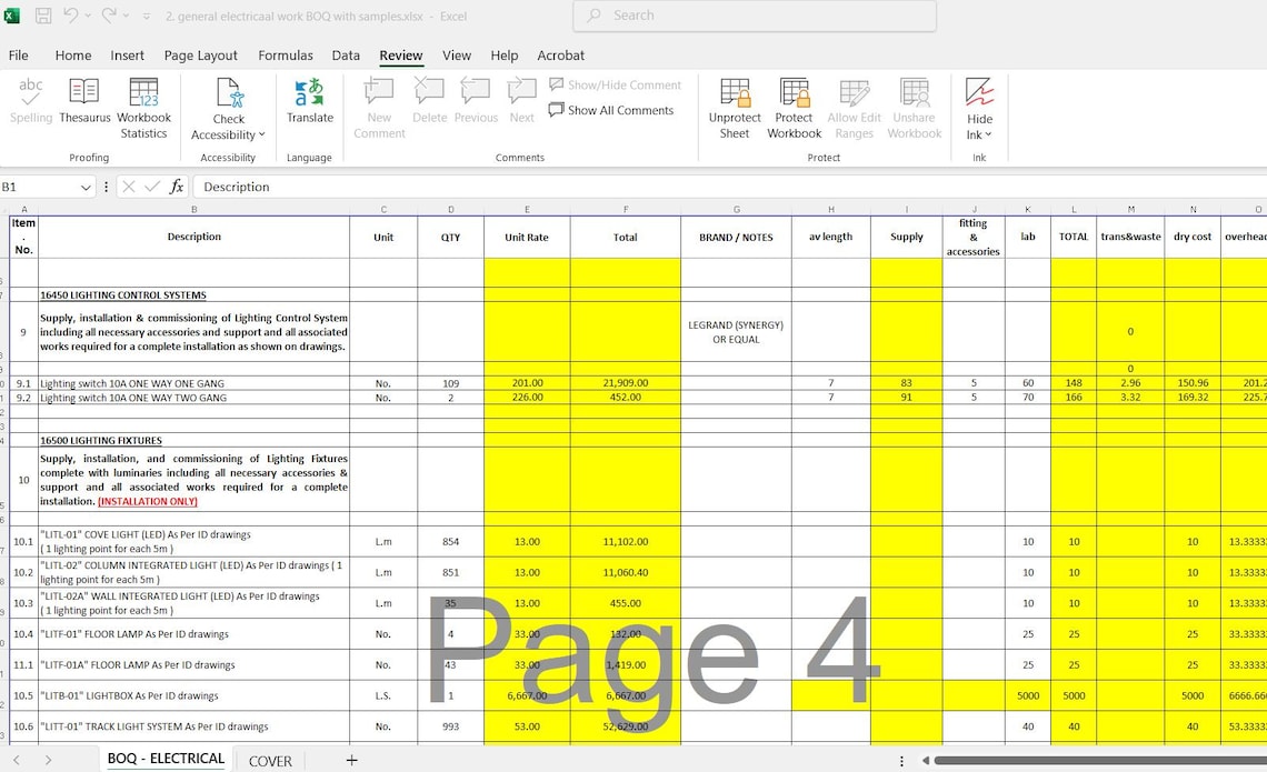 Electrical BOQ Excel With Sample Projects - Etsy