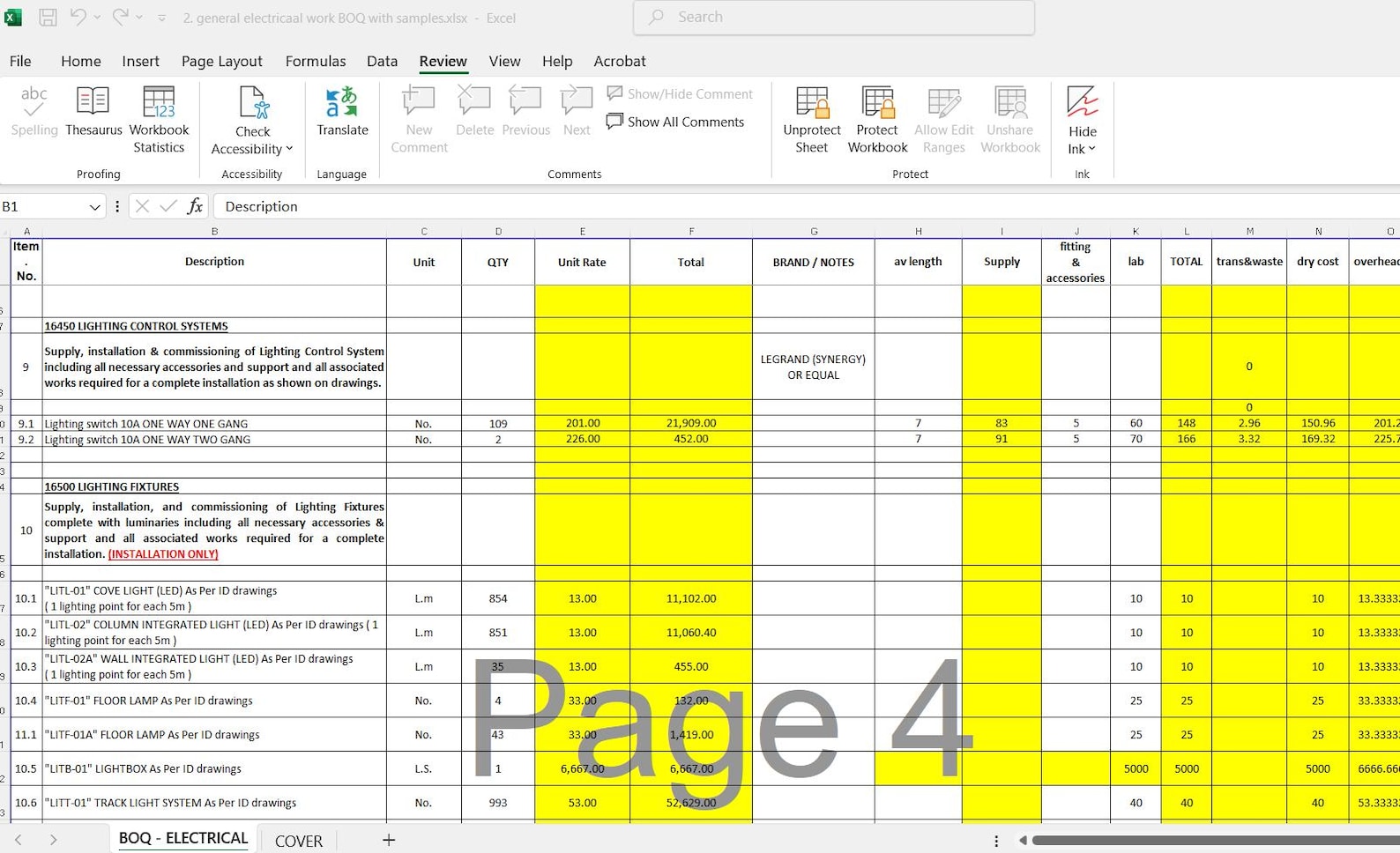 Electrical BOQ Excel With Sample Projects - Etsy