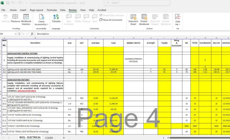 Electrical BOQ Excel With Sample Projects - Etsy