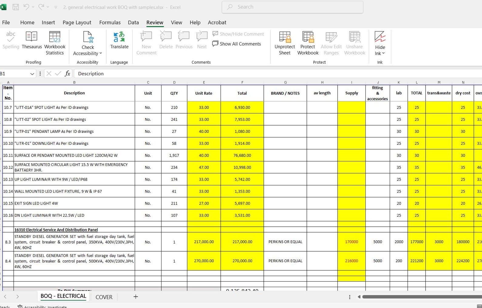 Electrical BOQ Excel With Sample Projects - Etsy