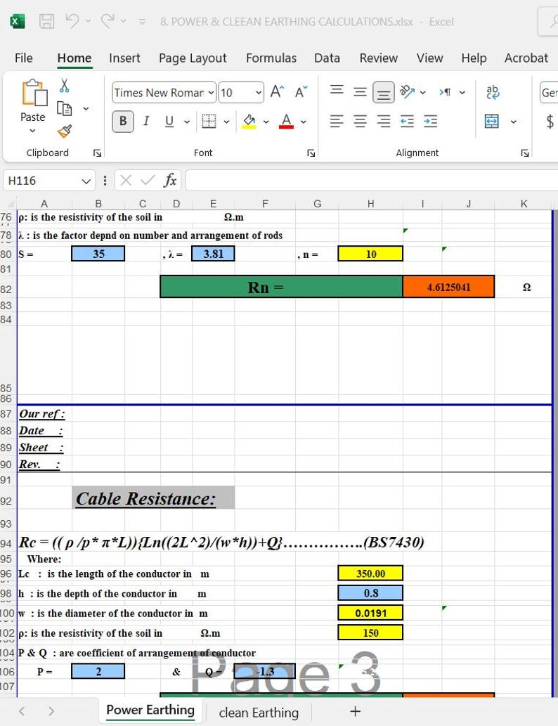 Power & Clean Earthing Calculations – Electrical Excel Template - Etsy