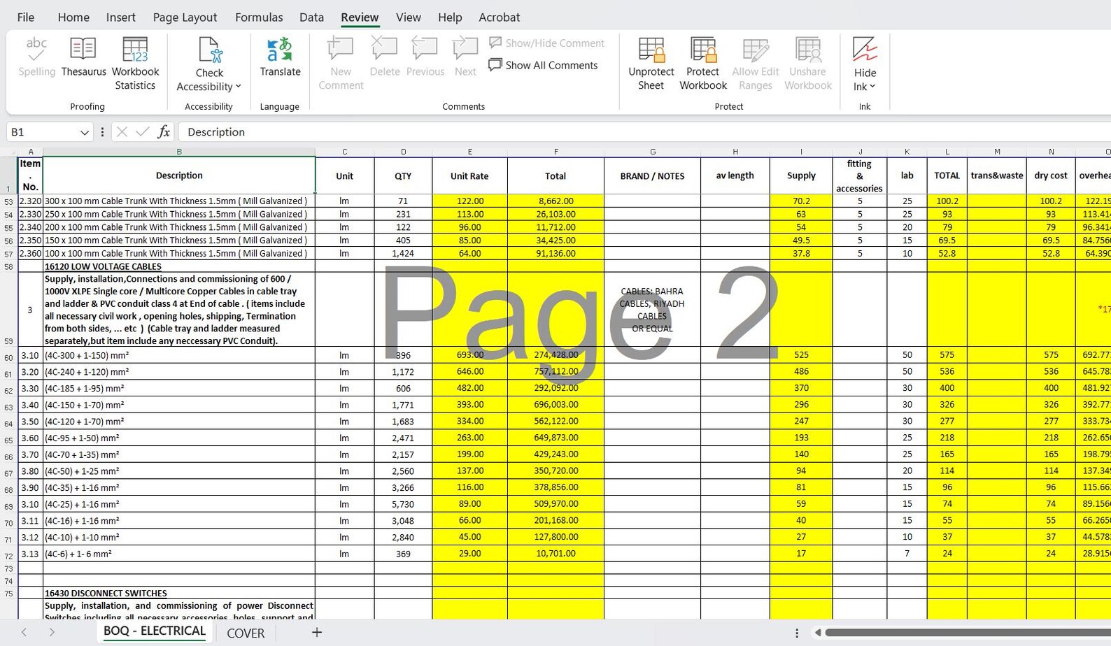 Electrical BOQ Excel Template + Sample Projects | Quantity Takeoff ...